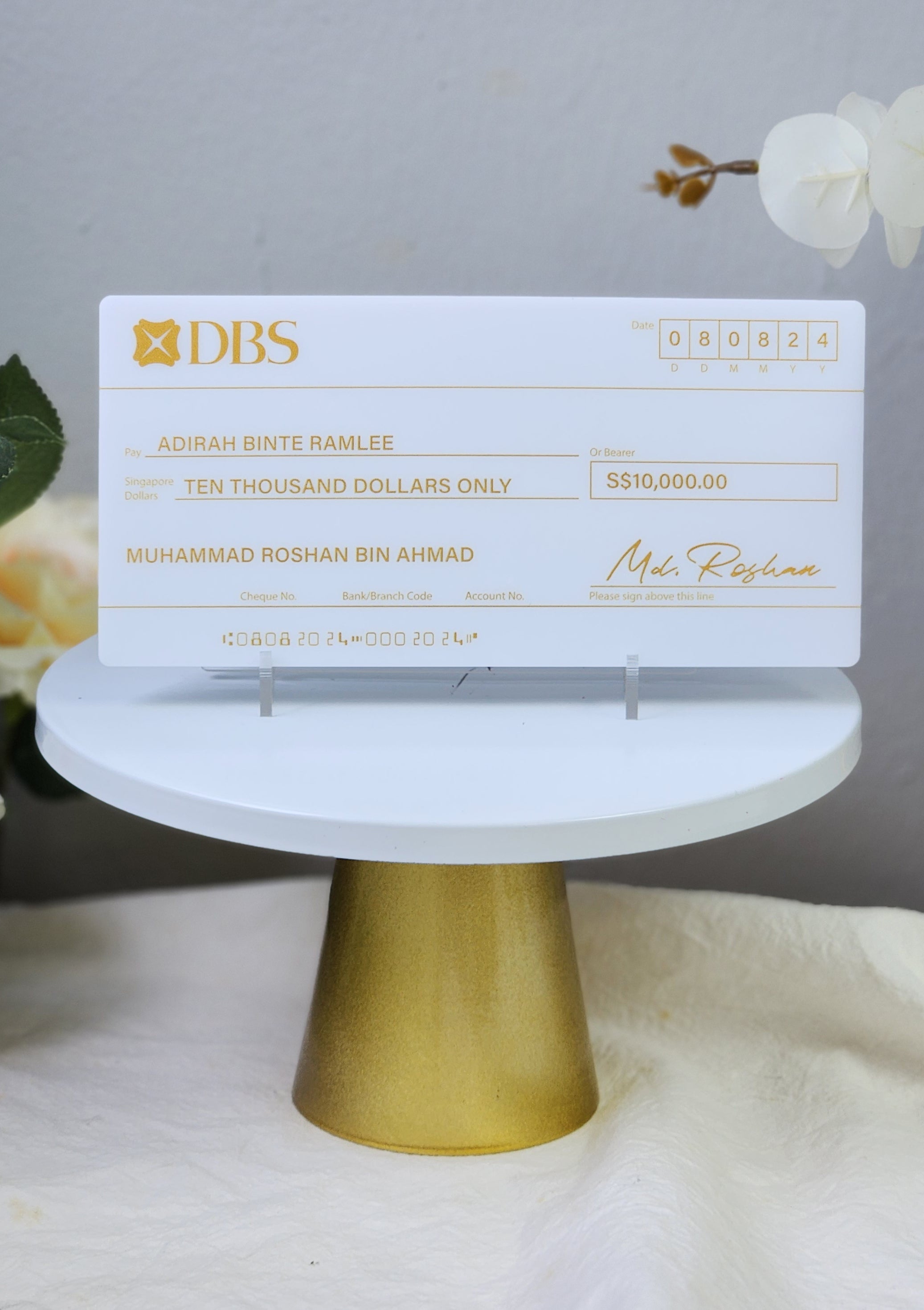 Opal Glossy White (Gold Printed Text) Mock up Cheque – Clik Clok