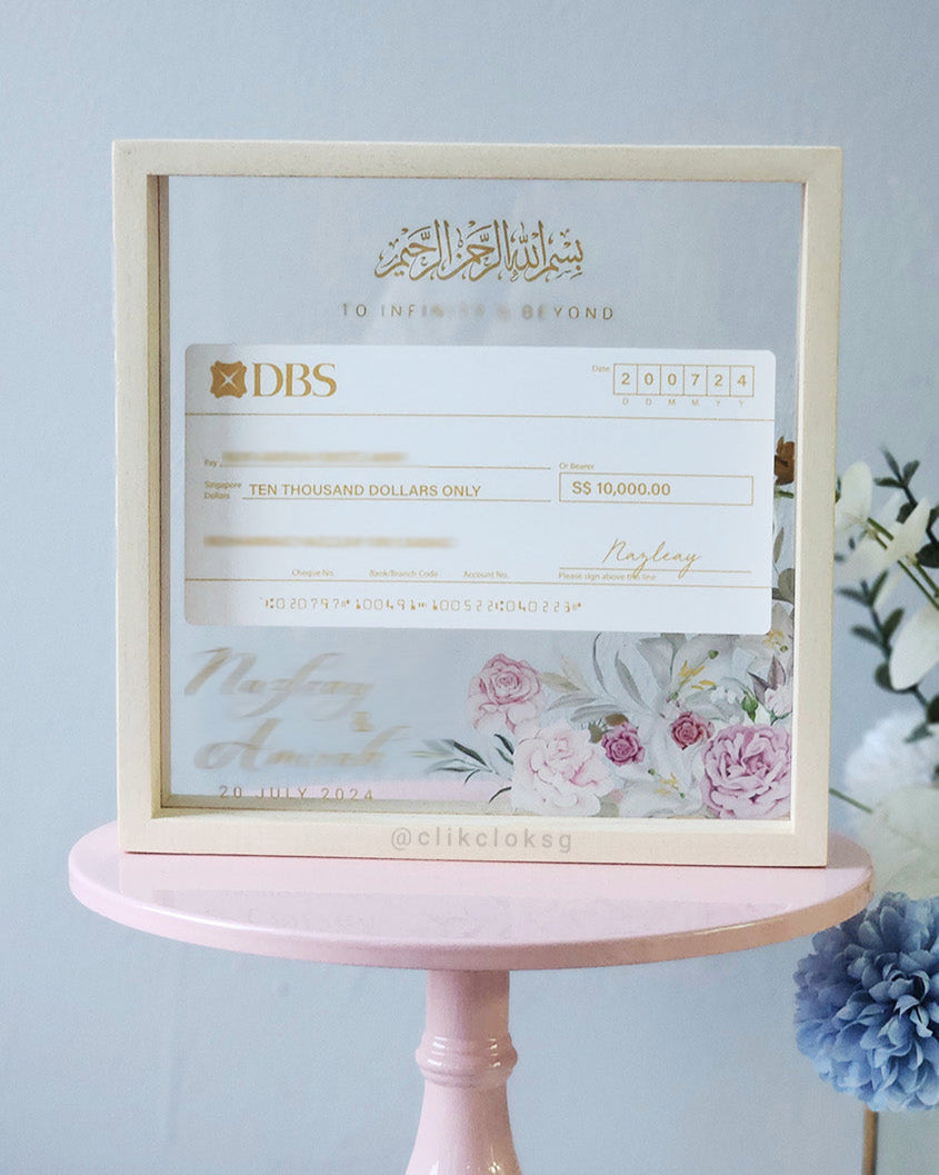 3D Mock Up Cheque in Frame Display - Clik Clok