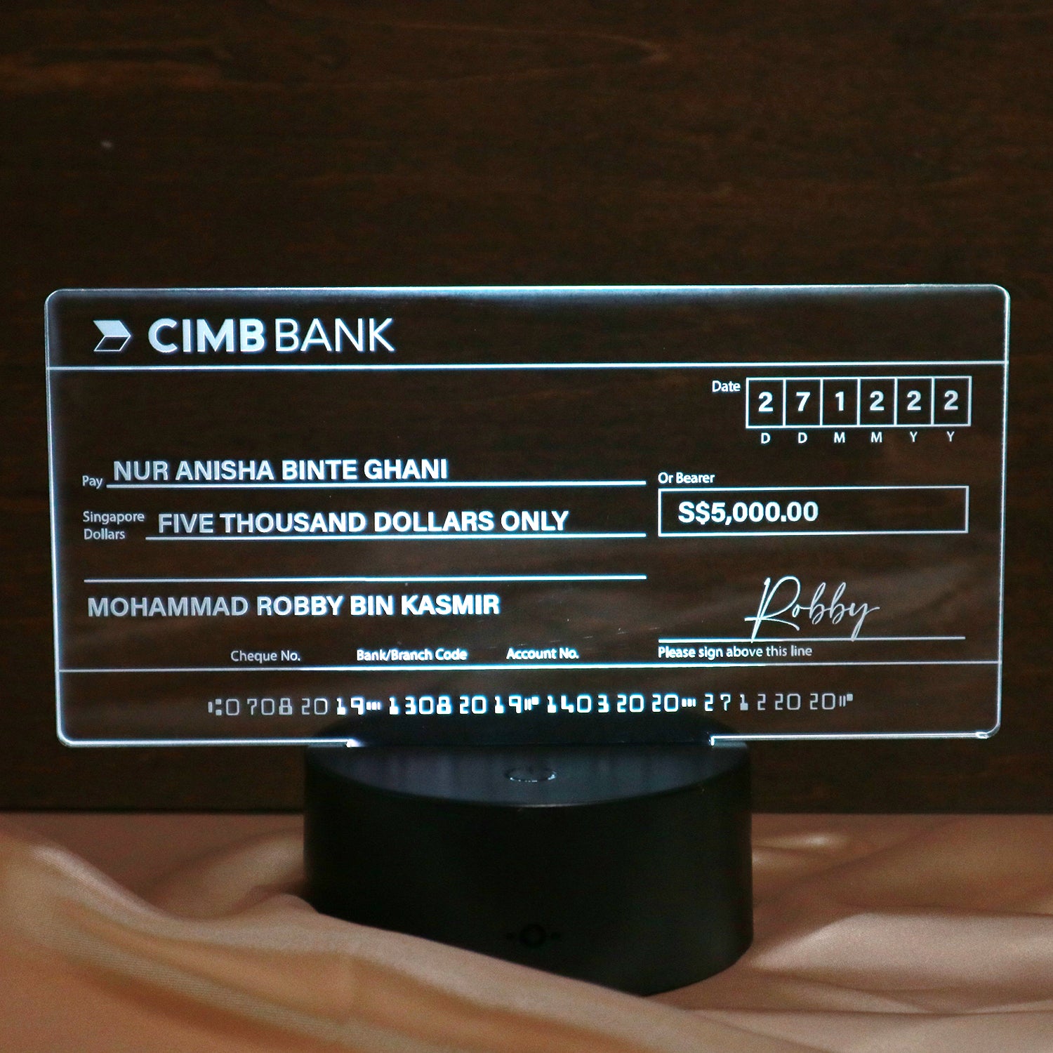 Mock up Cheque with LED Light - Clik Clok